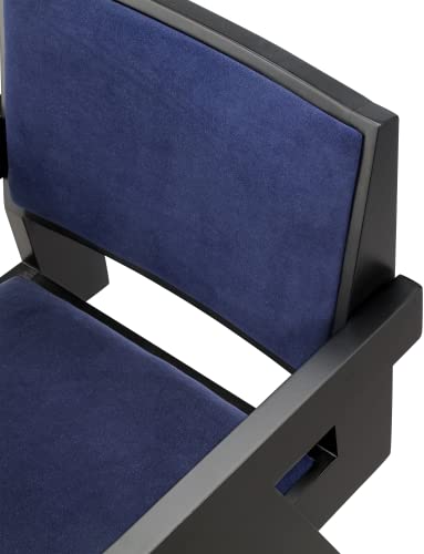 Design Guild Accent or Kitchen Modern Table-Height Dining Chair w/Natural Wooden Frame (Fully Assembled), Navy Blue Velvet/Black Armchair