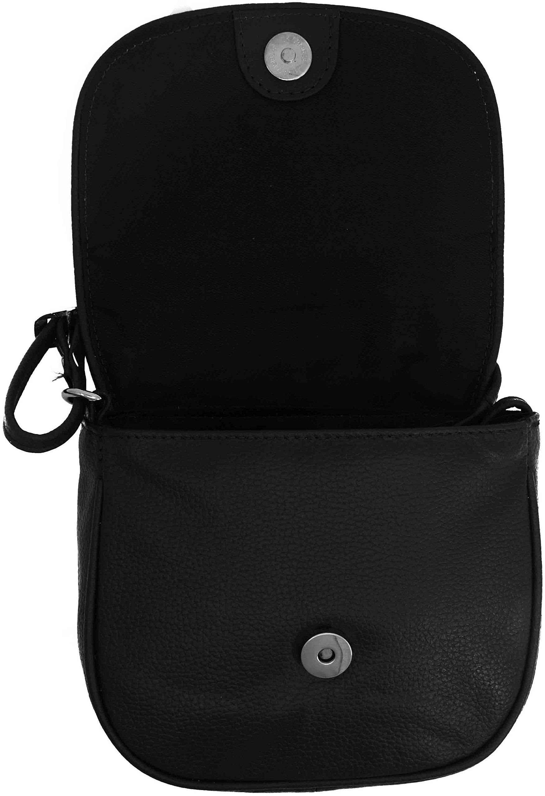 Genuine Cowhide Black Leather Crossbody Bag (5.5β X 7.5β) With Flap Closure