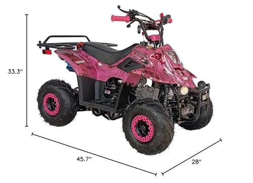 HHH ATV 110cc ATV Quads Youth ATV Gas ATVs Fully Automatic 4 Wheeler for Kids ATV 4 Wheeler Boulder 110B1 (Pink Color)