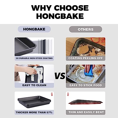 HONGBAKE Toaster Oven Pans for Baking, Nonstick 1/8 Cookie Sheet Pan Set, Small Baking Tray, 9.7X7.5", Dishwasher Safe and Heavy Duty, 2 Pack - Black