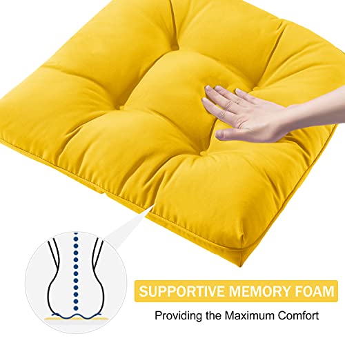 downluxe Outdoor Chair Cushions, Waterproof Tufted Overstuffed U-Shaped Memory Foam Seat Cushions for Patio Funiture, 19" x 19" x 5", Yellow, 2 Pack
