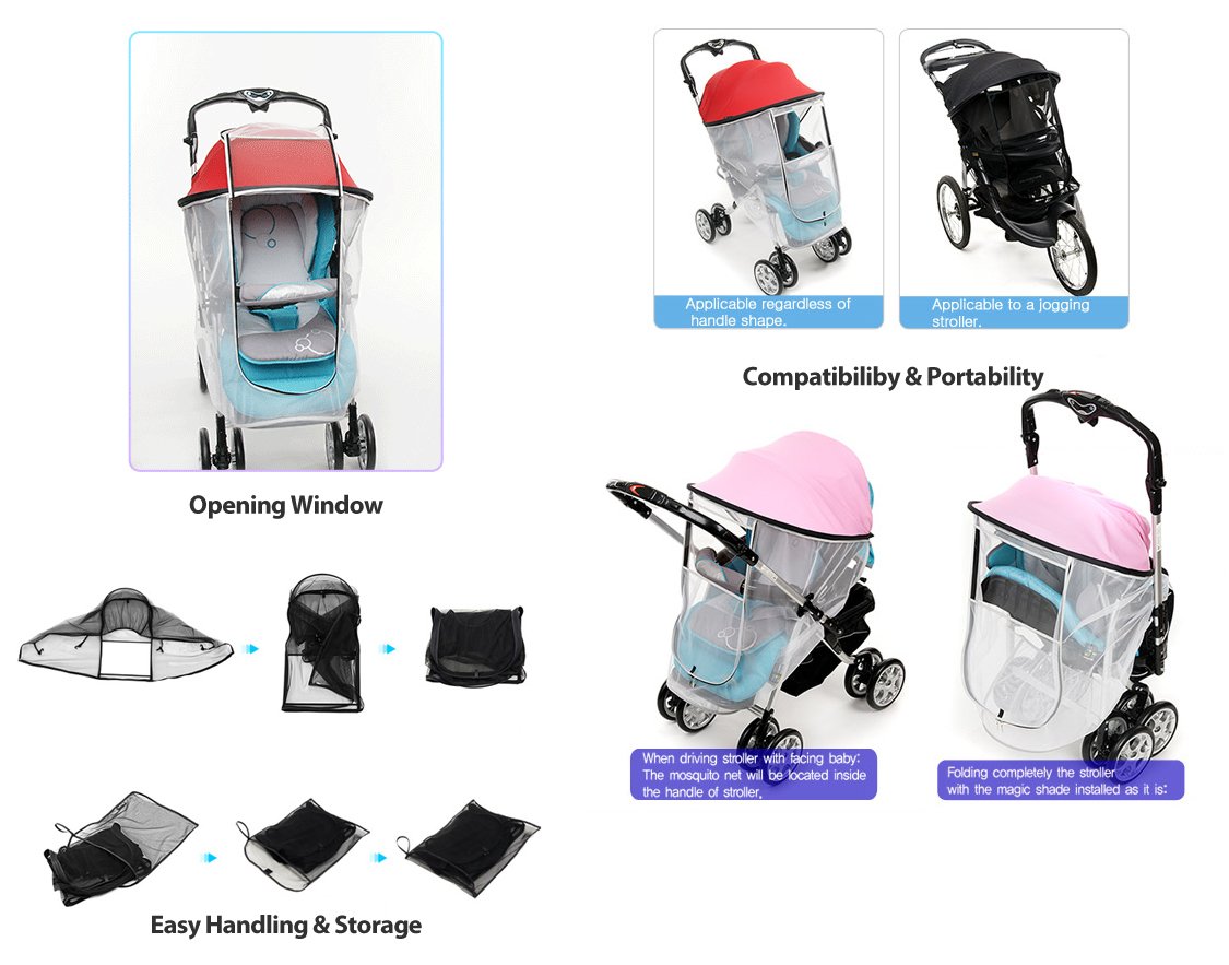 Manito Magic Shade (Sun Shade + Mosquito Net 2-in-1) for Strollers - Black/Black
