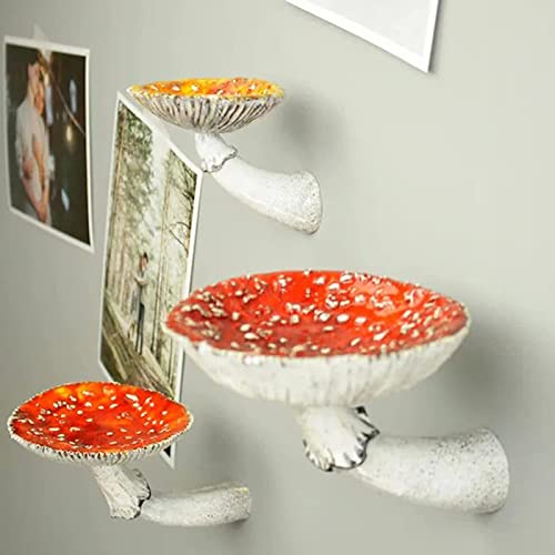 Firlar Mushroom Floating Shelves, 3Pcs Cute Mushroom Room Decor, Whimsical Mushroom Decor Wall Mounted, Resin Mushroom Hanging Storage Rack Creative Art Rack for Living Room Kitchen Bathroom, S+M+L