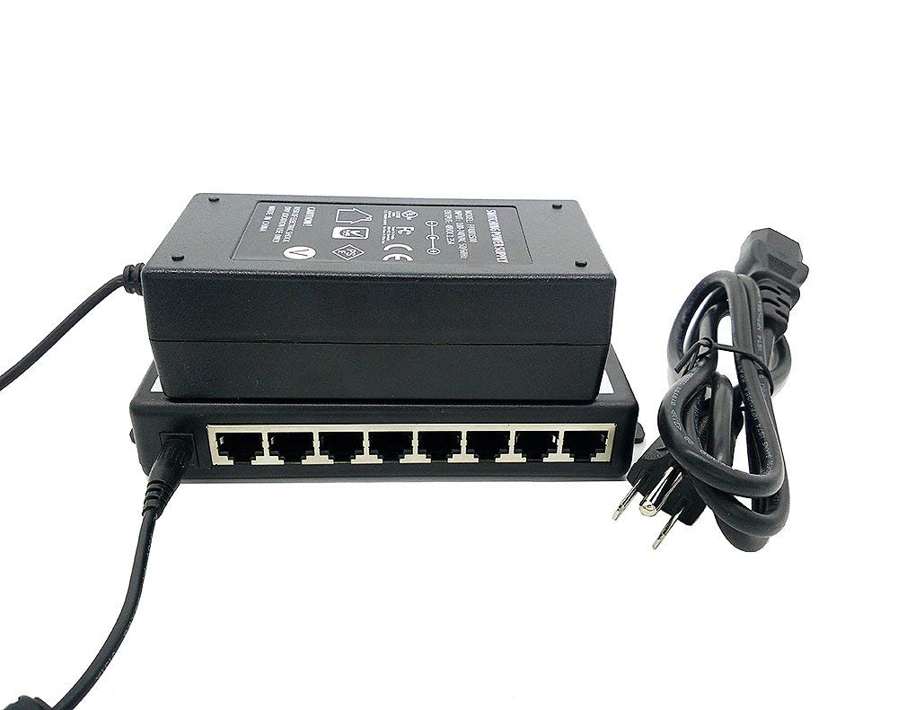 iCreatin 8-Port Passive Power Over Ethernet PoE+ Injector Adapter with 48V 65W Power Supply for 8 POE Enabled IP Camera, VOIP Phones, Access Points and More, 10/100Mbps