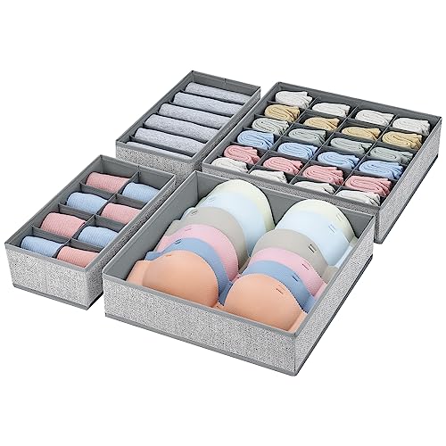 Easortm Sock Drawer Organizer Divider, Underwear Dresser Organizer, Large Bra Organizer for Drawer, Foldable Clothing Drawer Organizer for Socks, Panties, Bras, Shirts, Set of 4, Blended