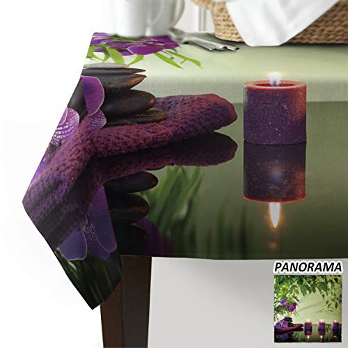 Cotton Linen Tablecloth Zen Spa Rectangle 53" Wx70 L Wrinkle-Free Table Cloth Cover Butterfly Orchid Zen Basalt Stones Candle Purple Table Decorative for Wedding Dinning Party Banquet Tabletop