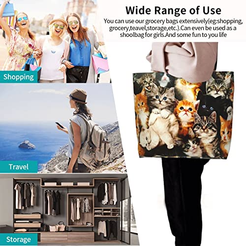 Cat Tote Shoulder Bag Cute Grocery Bags Storage Handle Shopping Bag Portable Animal Bag Large