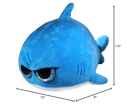 Grumpy Shark - Cute Super Soft Plush Stuffed Animal Toy (Angry Glitter Eyes) - Large 8 Inch - Unique Funny Gift for Kids and Adults
