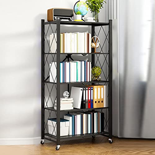 Colcolo Foldable Bookshelf Book Shelves Storage Shelves Rolling Storage Organizer for Home , Five Tier Black