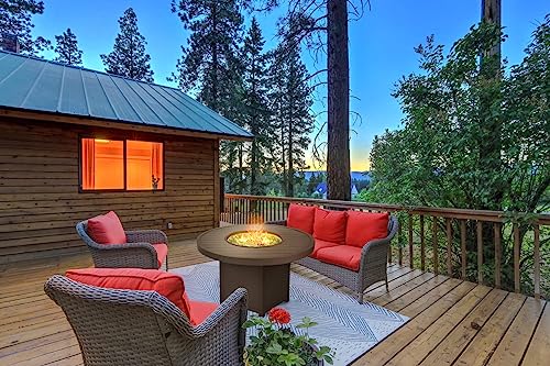 Bluegrass Living GN3R111S 50,000 BTU Round Propane Fire Pit Table for Patio & Deck Use, Aluminum & Wicker, Includes Glass Beads, Wind Guard, Protective Cover, 42-in. x 26-in., Brown