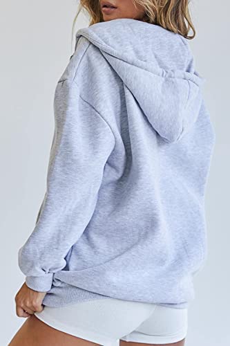 EFAN Women's Oversized Zip Up Hoodie Lightweight Jacket 2023 Sweaters Fall Sweatshirts Casual Drawstring Plus Size Winter Clothes with Pocket Grey