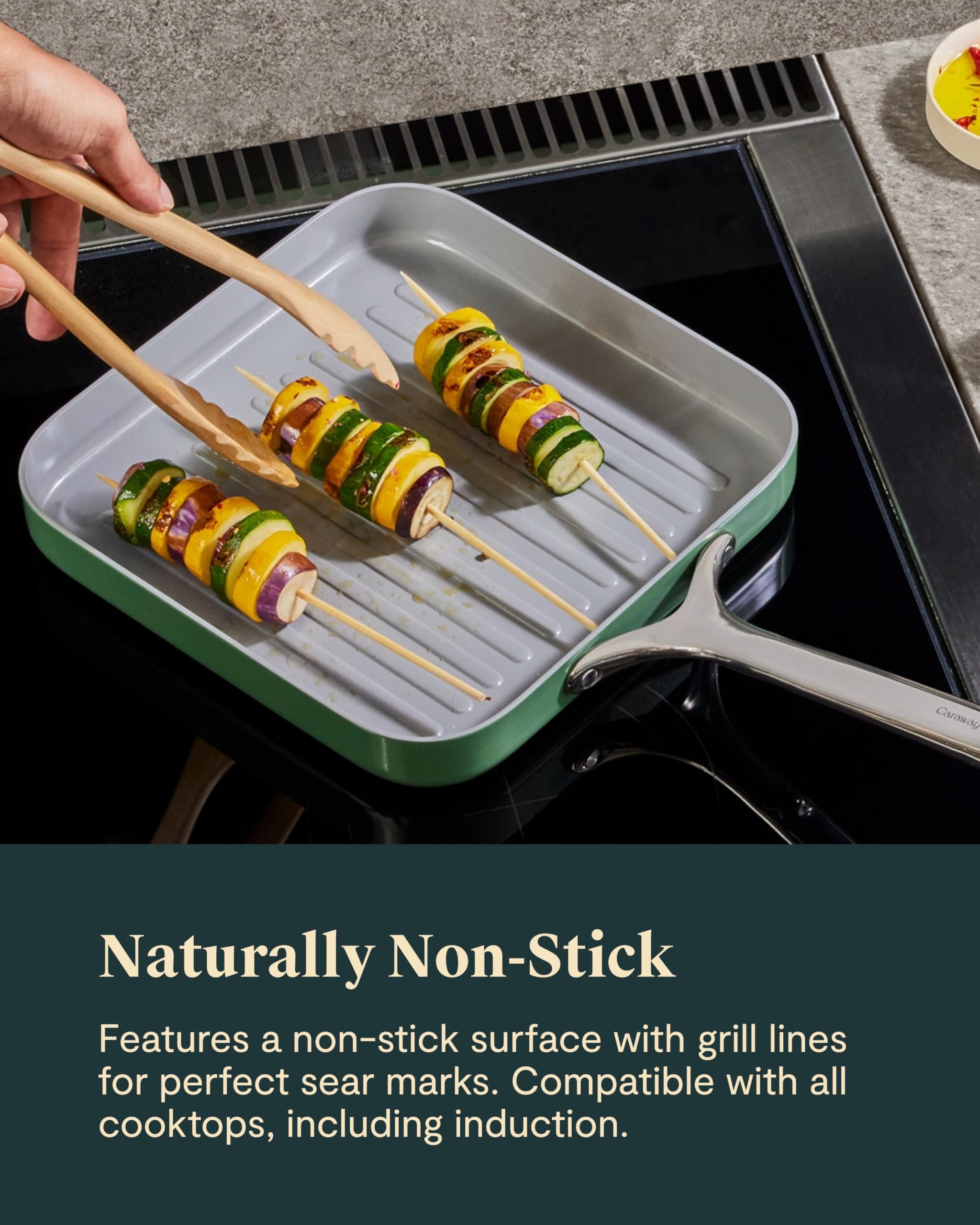 Caraway Square Grill Pan - 11β Grill Pan - Non-Stick Ceramic Coated - Non Toxic, PTFE & PFOA Free - Oven Safe & Compatible with All Stovetops - Gray