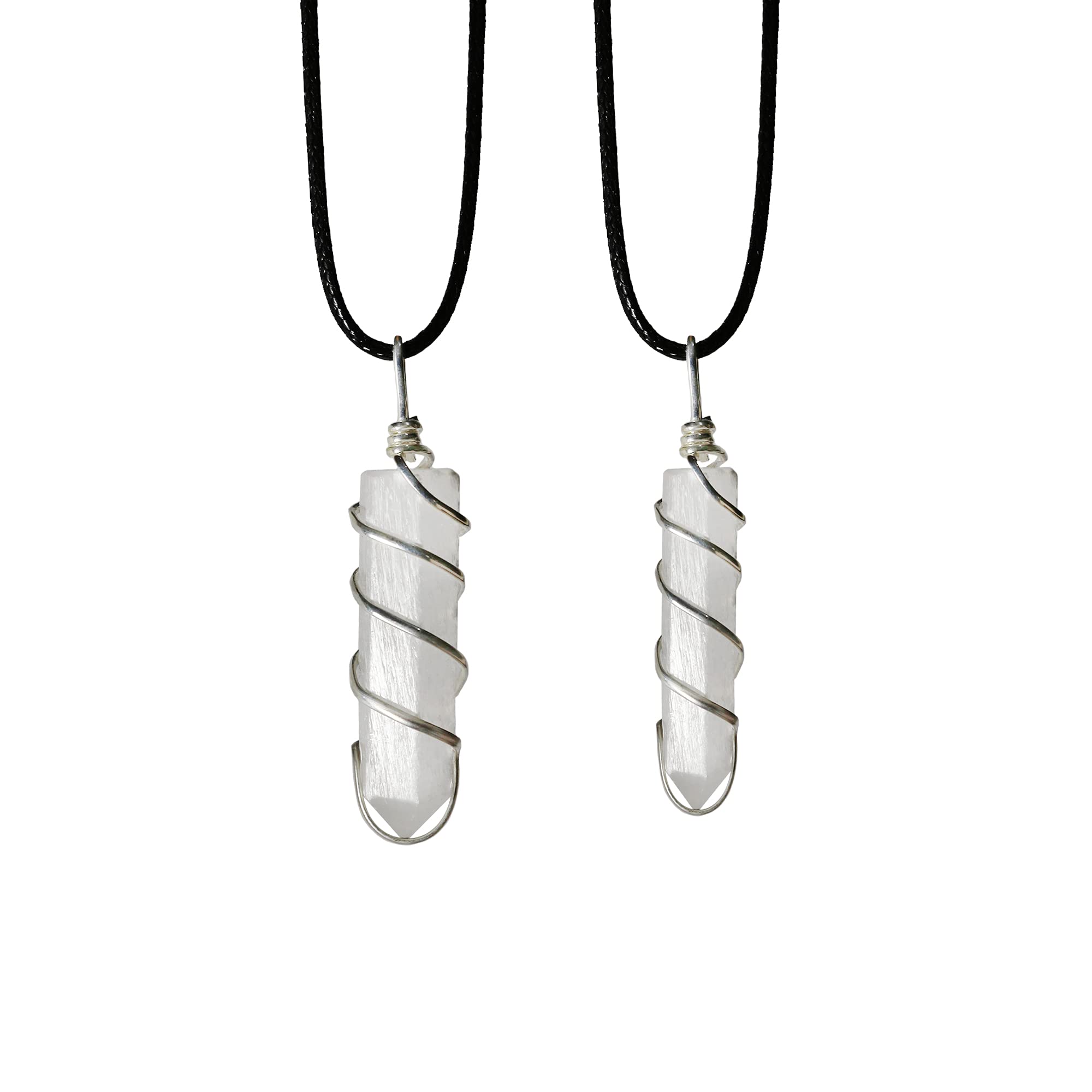 Arts Of India Raw Selenite Crystal Pendant Necklace (Bullet, Round)