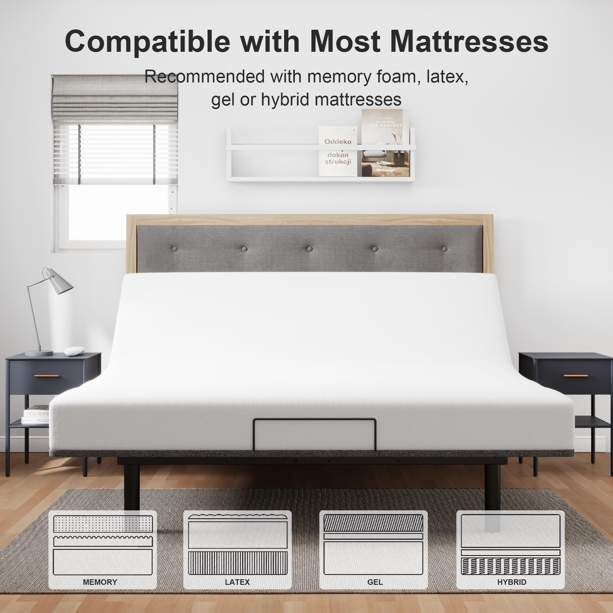 GOLDORO Ergonomic King Size Adjustable Bed Base, Wireless Remote Control, Whisper Quiet Durable Motor, Independent Head and Foot Incline