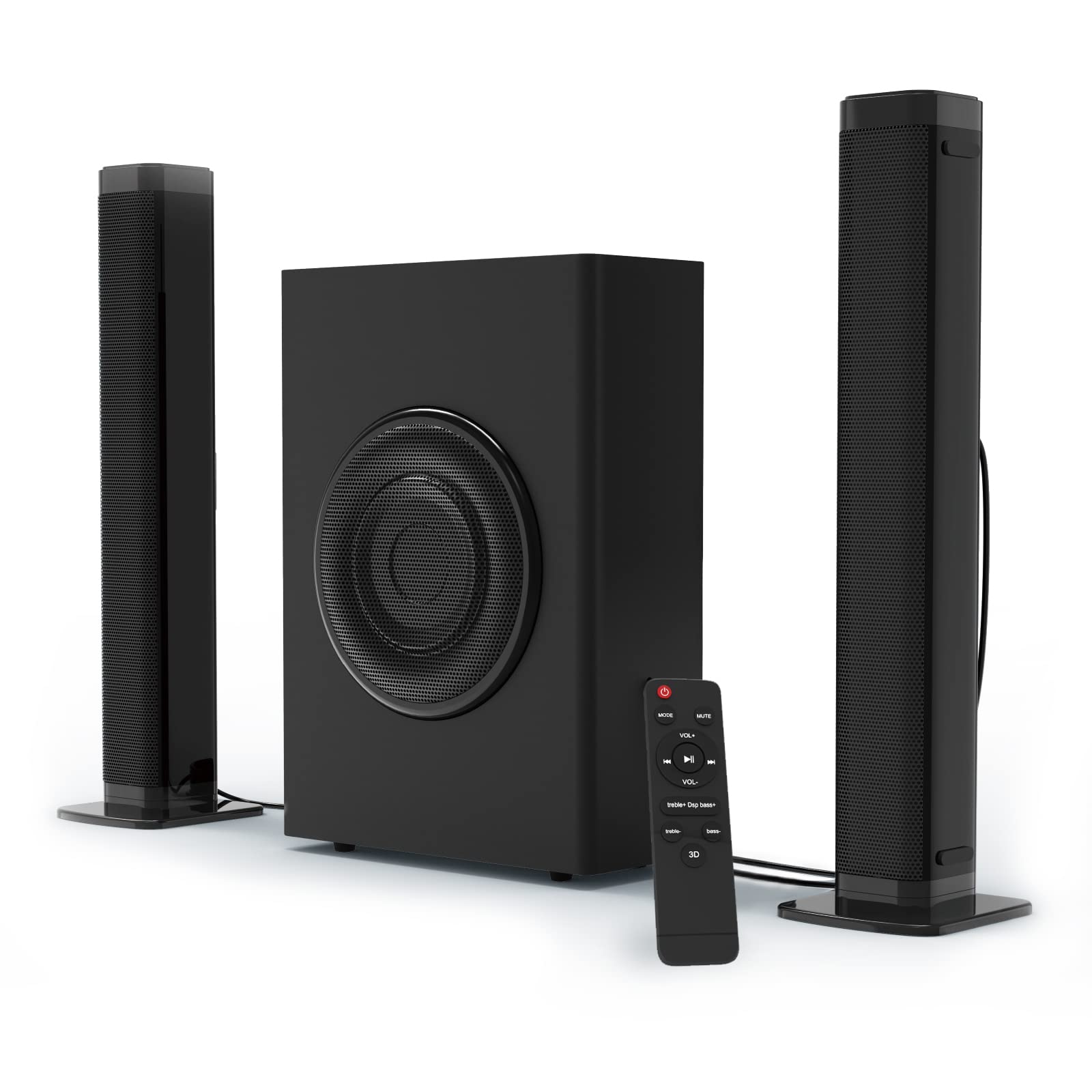 GEOYEAO Sound Bars for TV with Subwoofer, 3D / DSP/Bluetooth/HDMI-ARC Home Speakers, Bass Treble Adjustable, 2 in 1 Sound System Horizontal & Vertical Placement Surround Sound TV Speaker, 2.1 Channel