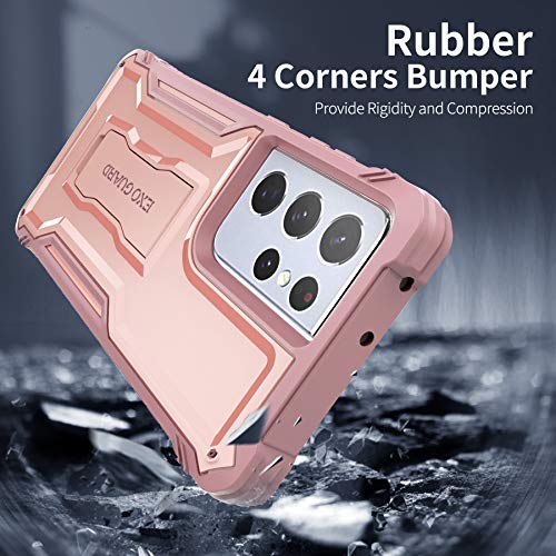 ExoGuard Samsung Galaxy S21 Ultra 5G Case, Rubber Shockproof Full Body Cover Case for Samsung S21 Ultra 5G Phone 6.8 inch, Built-in Kickstand (Pink)