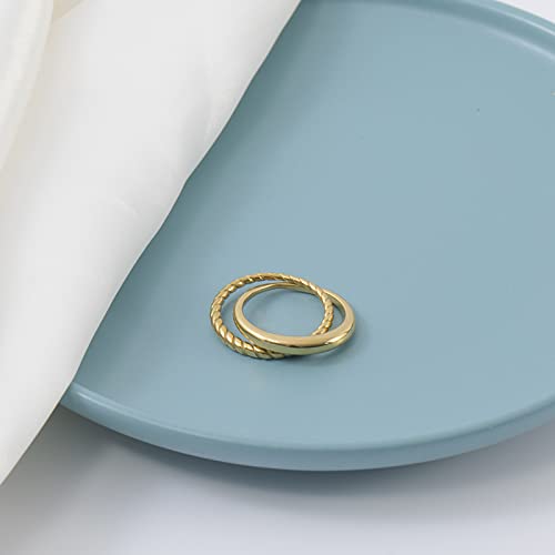 Aruiliya Double Interlocked Rolling Ring, 14K Gold Plated Plain Textured Thin & Twisted Stacking Band Ring, Simple Delicate Minimalist Stackable Rings Jewelry for Women Girls
