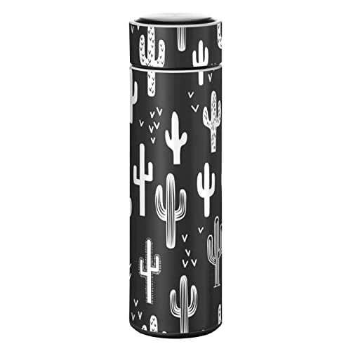 CaTaKu Black and White Cactus Water Bottle Insulated 16 oz Stainless Steel Flask Thermos Bottle for Coffee Water Drink Reusable Wide Mouth Vacuum Travel Mug