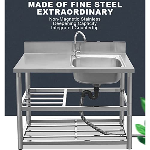 Commercial Sink Single Bowl Utility Sink Stainless Steel Freestanding Sink with Workbench and Storage Shelves with Drainer Unit and Tap for Kitchen Restaurant Farmhouse Laundry. (Color : Cold alone R