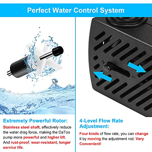 DaToo 50GPH 3W Small Submersible Water Pump Mini Fountain Pump Ultra Quiet For Aquarium Fish Tank Pond Statuary Hydroponics