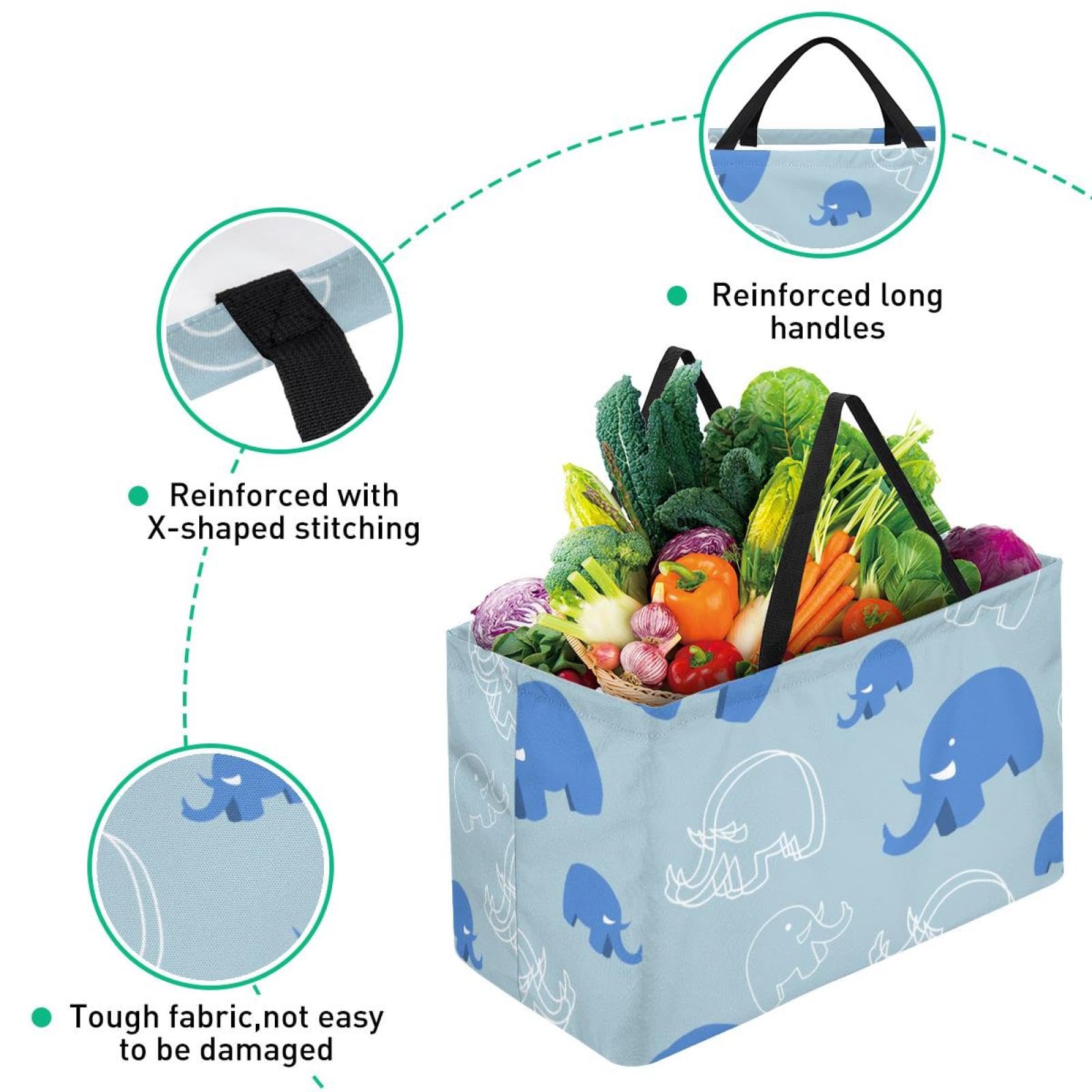 Cartoon Elephant Full Print Large Capacity Laundry Organizer Tote Bag - Reusable and Foldable Oxford Cloth Shopping Bags