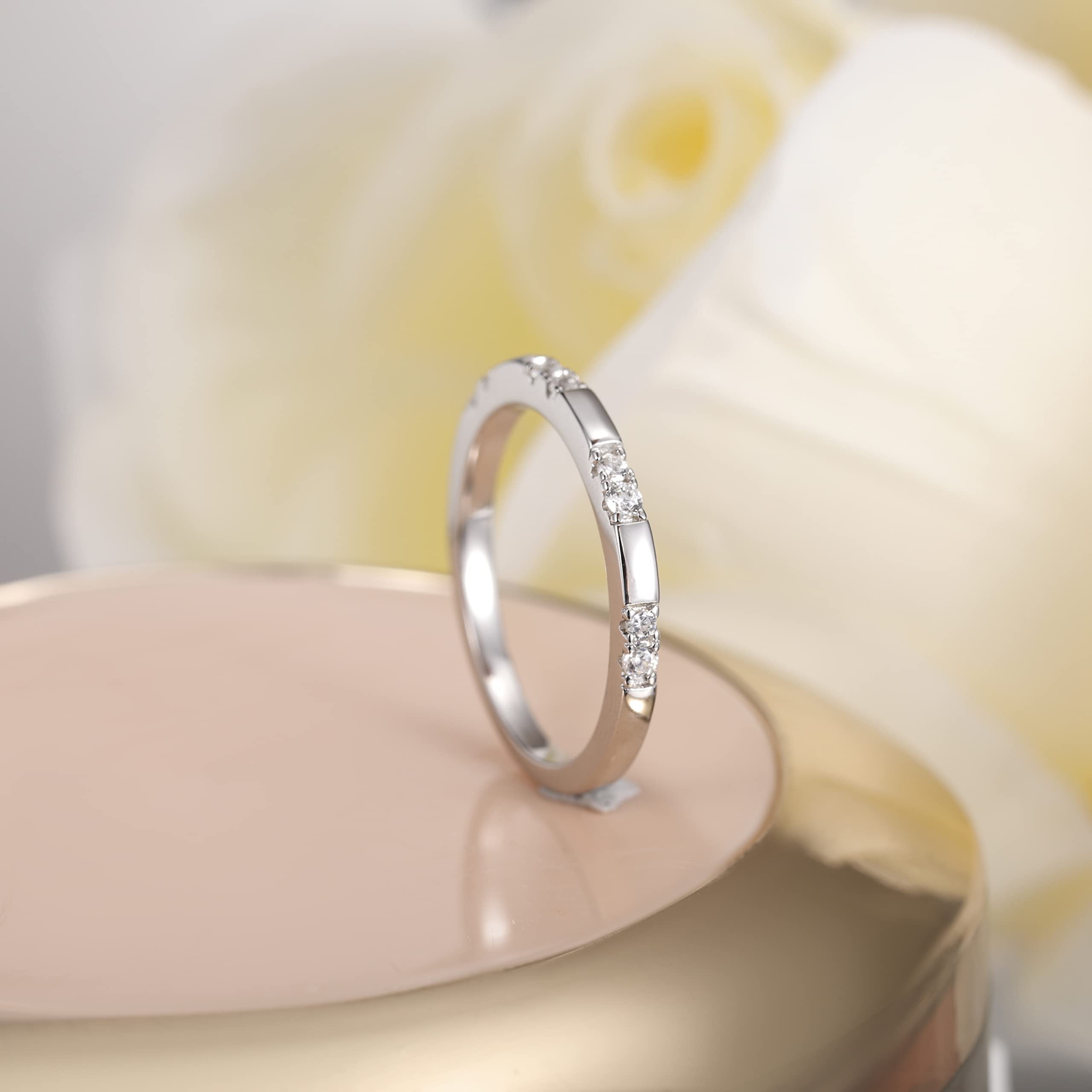 Arvaleff 925 Sterling Silver Rings for Women Wedding Band Cubic Zirconia Engagement Eternity Ring Thin Stackable Comfort Fit Size 11