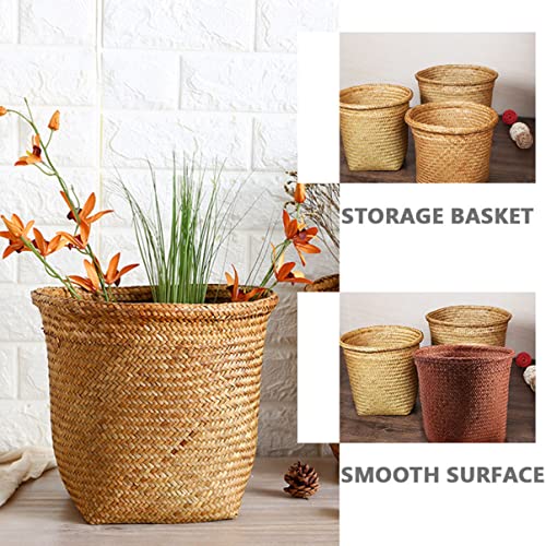 COLLBATH Garbage Cm/inch Wastebasket Trash Flower Kitchen Home Baskets Rattan Garden Container Natural Height Bowl for Holder Waste Bathrooms Organizer Snack Office Laundry Fruit Pots