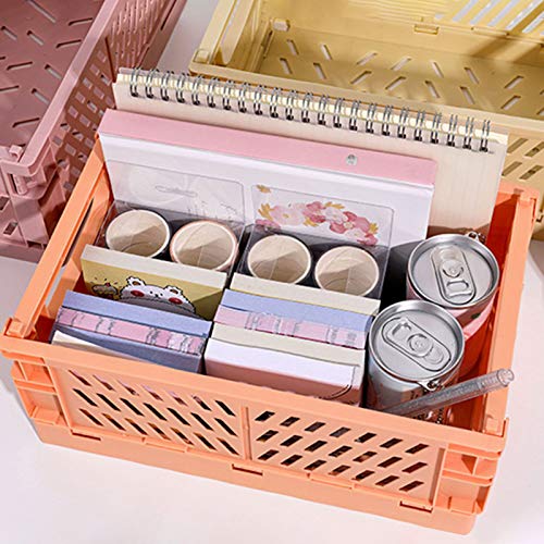 Collapsible Plastic Storage Bins, Collapsible Utility Bin Organization and Storage, Stackable Storage Bins Utility Folding Basket, Home Crate Box for for Home & Garage Organization (L, Pink)