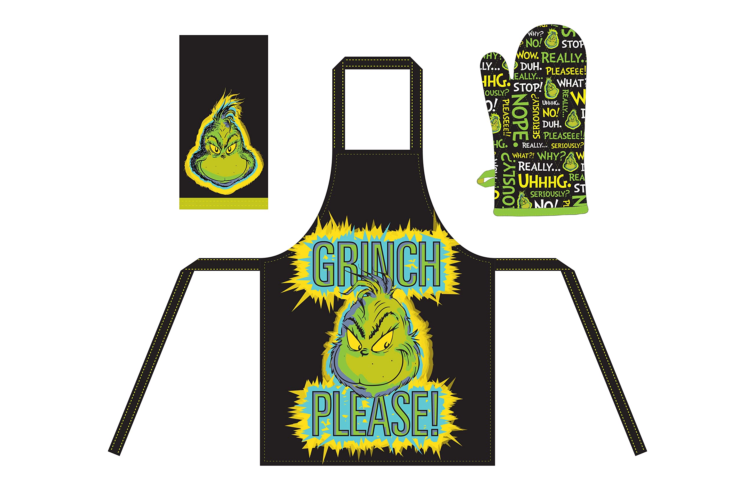 Bioworld Dr. Seuss The Grinch Please Kitchen Textile Apron Set of 3