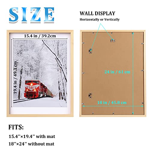 Egofine 18x24 Poster Frame Set of 2 Solid Wood Frame with Plexiglass Matted for 16x20 for Wall Mounting Hanging Picture Frame Vertically or Horizontally, Natural Wood