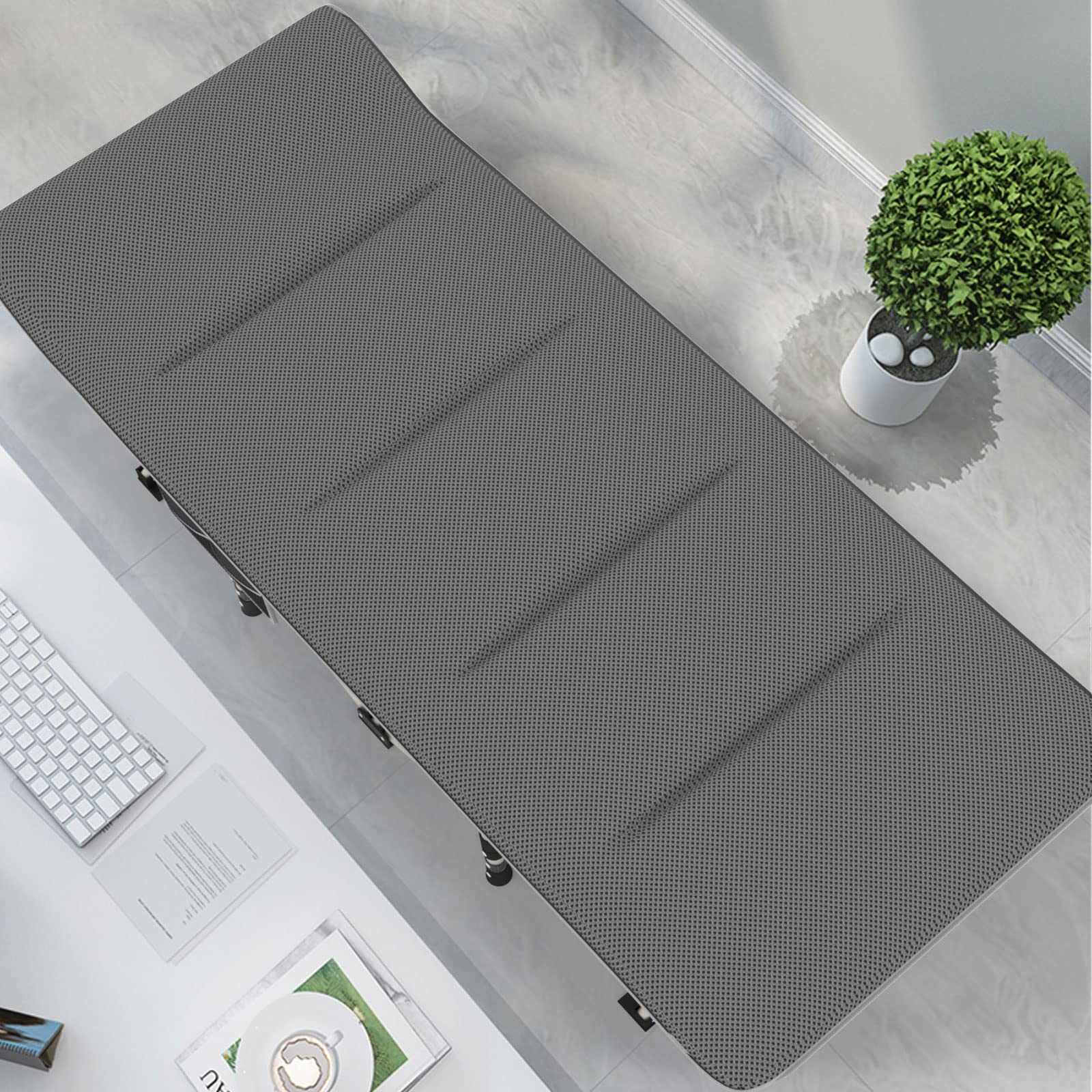 ATORPOK Camping Cot for Adults with Cushion, Sleeping Cots Comfortable Folding Bed 450lbs, Portable Tent Cots with Carry Bag for Camp Office Beach Use, Grey