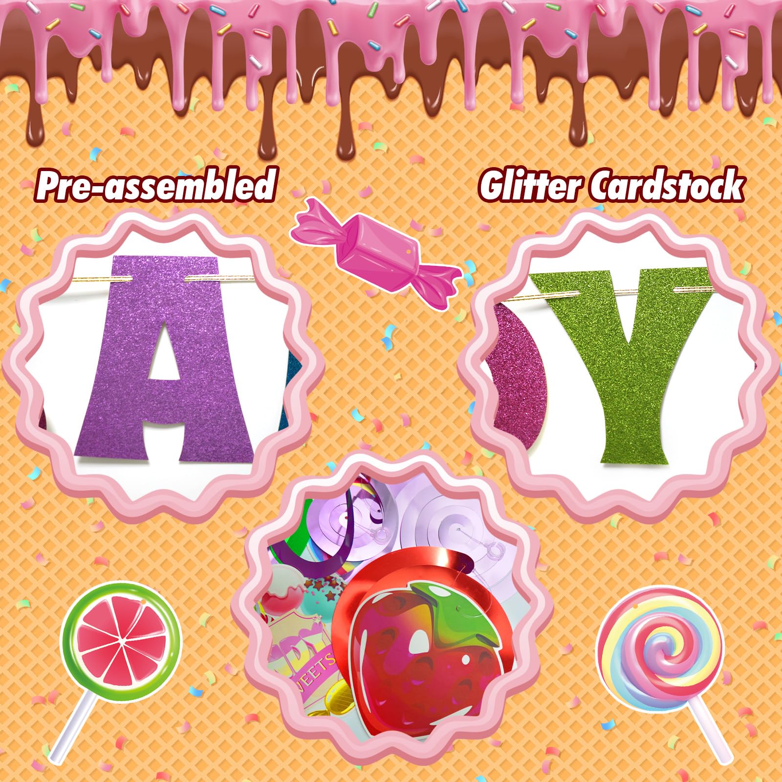 Candy Hanging Swirls, Candy Themed Party Banner, Candy Birthday Party Decorations, Candy Baby Shower Decor, Candy Themed Party Decorations for Classroom, 11Pcs