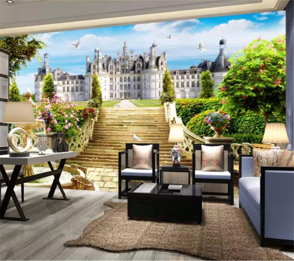 Custom Wallpaper 3D Photo Mural European-Style Garden Castle Landscape Wall Sticker 3D Wallpaper Wall Mural,200(W)140(H)cm