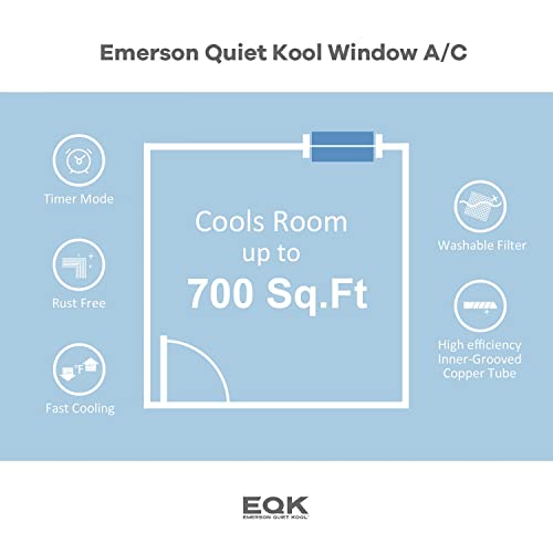 Emerson Quiet Kool 15,000 BTU 115V Window Air Conditioner with Remote Control, Cools Rooms up to 700 Sq.Ft. with 24H Timer, 3-Speeds, Quiet Operation and Auto-Restart