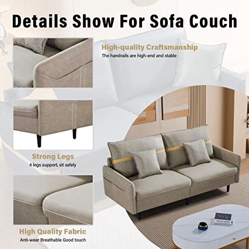gefayluo 72.8 inch Sofa Couch Mid-Century 3-Seat Tufted Love Seat for Living Room Bedroom Office Apartment Dorm Studio and Small Space 2 Pillows Included (Silvery Gray)