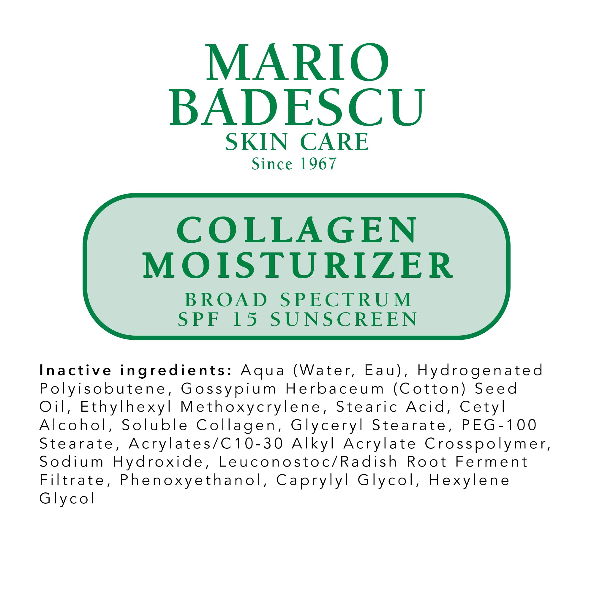 Mario Badescu Collagen Face Moisturizer for Women and Men with SPF 15 for Combination & Sensitive Skin, Daytime Moisturizer Face Cream with Collagen & Cottonseed Oil, 2 Fl Oz
