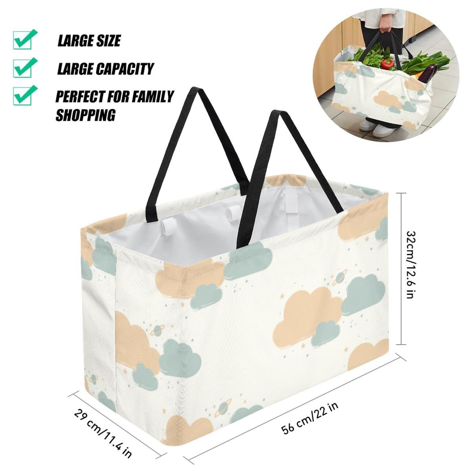 Cloud Full Print Large Capacity Laundry Organizer Tote Bag - Reusable and Foldable Oxford Cloth Shopping Bags