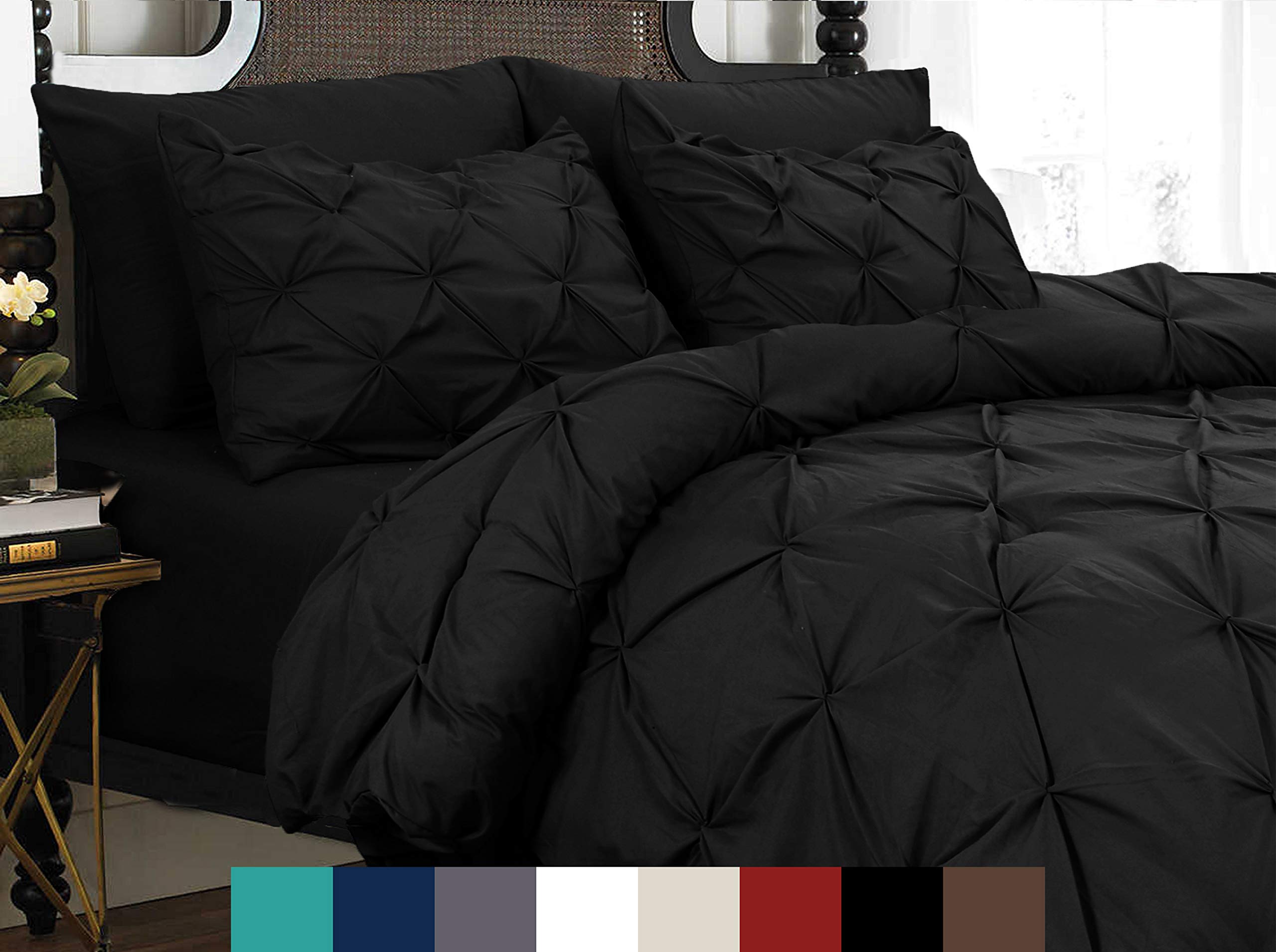 Elegant Comfort 3 Piece Pinch-Pleated Button Closure, Wrinkle-Resistant Ultra-Soft Microfiber Duvet Cover Set, Luxurious Pintuck Décor, King/California King, Flamenco Red