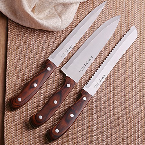 Emojoy Kitchen Knife Set,Knife Set for Kitchen with Block 6 Pcs High Carbon Stainless Steel Wooden Handle Knife Block Set without Steak Knivesā¦