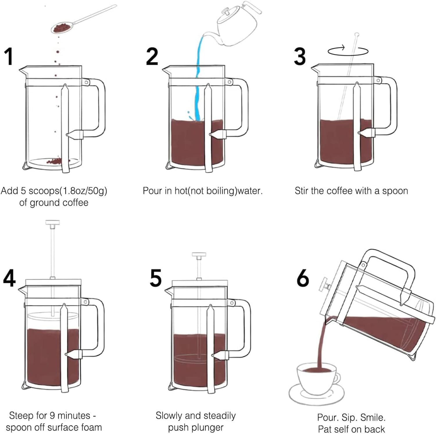 French Press Coffee Maker (34 oz) with 4 Filters - 304 Durable Stainless Steel,Heat Resistant Borosilicate Glass Coffee Press,BPA Free,Black(include 1 cleaning brush,1spoon and 2 spare filter screen