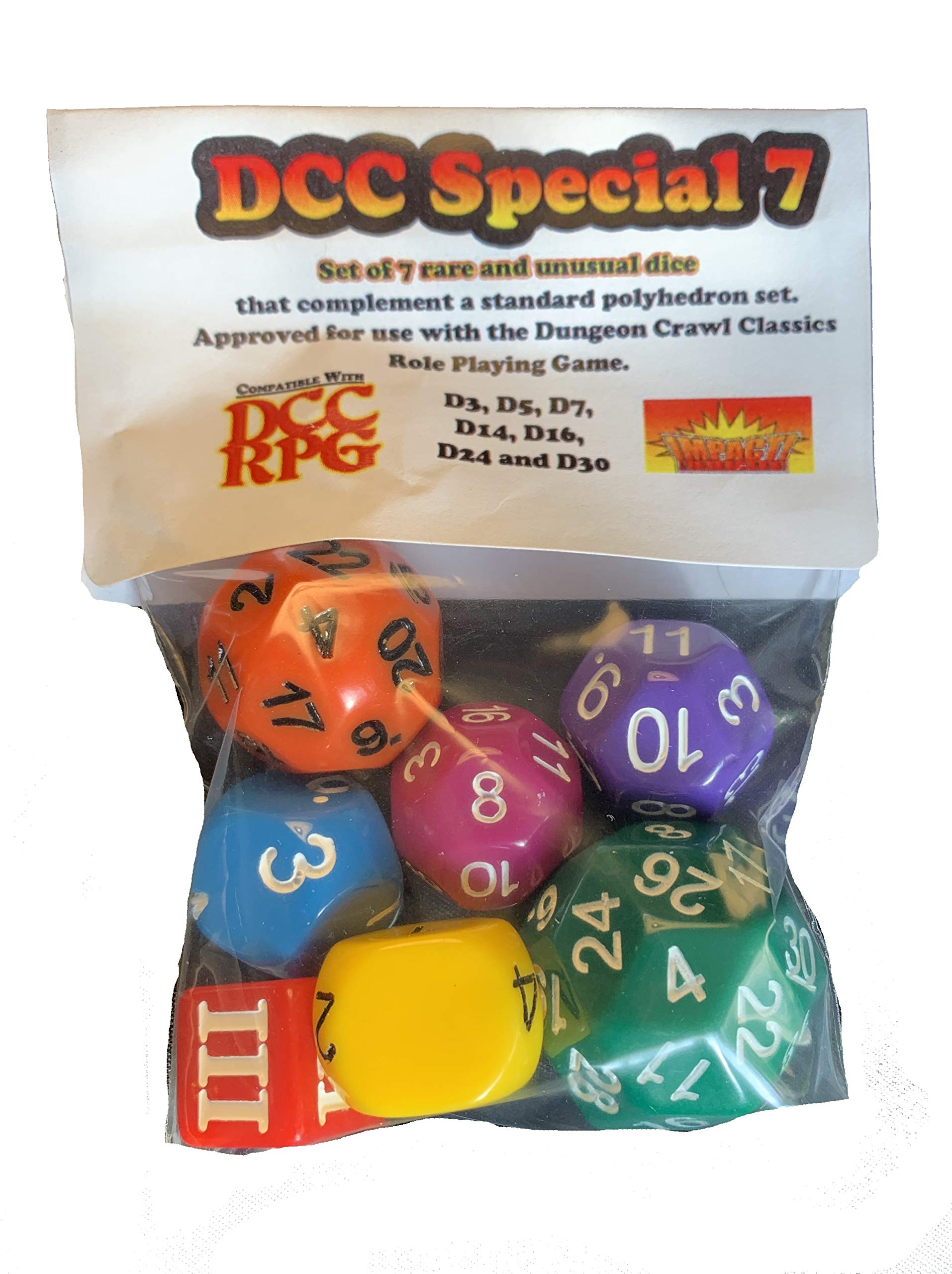DCC Special 7 - Rainbow - Set of 7 Rare and Unusual RPG dice Approved for use with Dungeon Crawl Classics