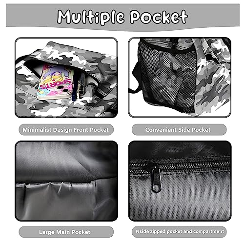 Cbntnaf Shark Camo Backpack for Women Men, Gray Camo Shark Teeth Print Bookbag for Boys Girls, Large Capacity Lightweight Backpack for School Work Camping Hiking