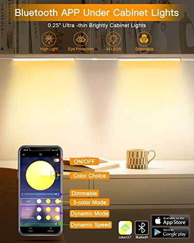 Daymeet Under Cabinet Lighting, 12 Inch Ultra Thin Dimmable Under Cabinet Lights Plug in, Multi-Color Super Bright LED Under Counter Lights Indoor Night Lights Bar for Kitchen, Shelf, Closet (2 Pack)