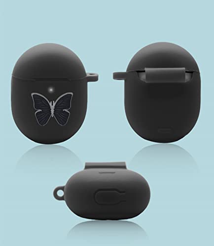 Case for Google Pixel Buds Pro Case Cover 2022, Cute Cartoon Butterfly Skin Soft Silicone Pixel Buds Pro Charging Case Earbuds Protective Cover with Keychain for Women Girl Gift (Black)