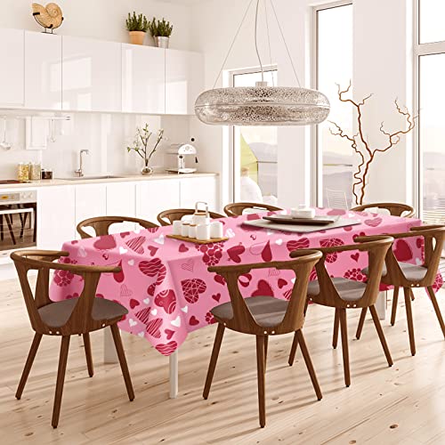 CAKKA Valentines Day Tablecloth Plastic 54x108 Inch, 2Pack Disposable Pink Heart Tablecloth, Rectangle Valentine Table Cloth Table Cover for Valentineās Day Wedding Decor Decoration