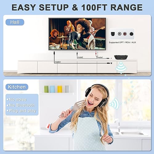 Daysnew Wireless Headphones for TV with 2.4G RF Transmitter charging Dock, 100FT Range, Plug and Play, High Volume TV headphones wireless for seniors, 20Hrs Playtime, No Delay, Support Optical/RCA/AUX