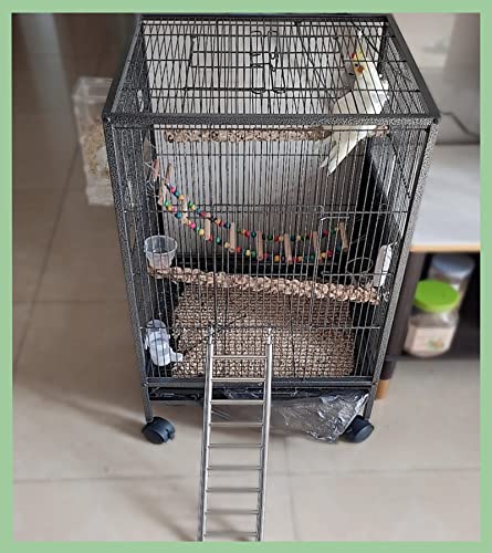 GEKMOR Parrot Ladder 9-Step Stainless Steel Rustproof Metal Nonskid Smooth Portable Bird Cage Ladder with Hooks Cockatiel Stand Ladder for Parrots Parakeets Cockatoos Lovebirds