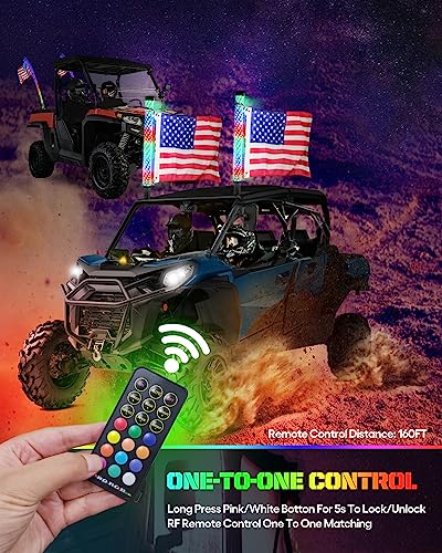 CO LIGHT Fat Spiral LED Whip Lights Thick Antenna 2FT Remote Control RGB Chasing/Dancing Light for UTV ATV 2PCS, APP-Supported 300 Colors & 200 Modes with Turn Signal, Brake Light, Reversing Light