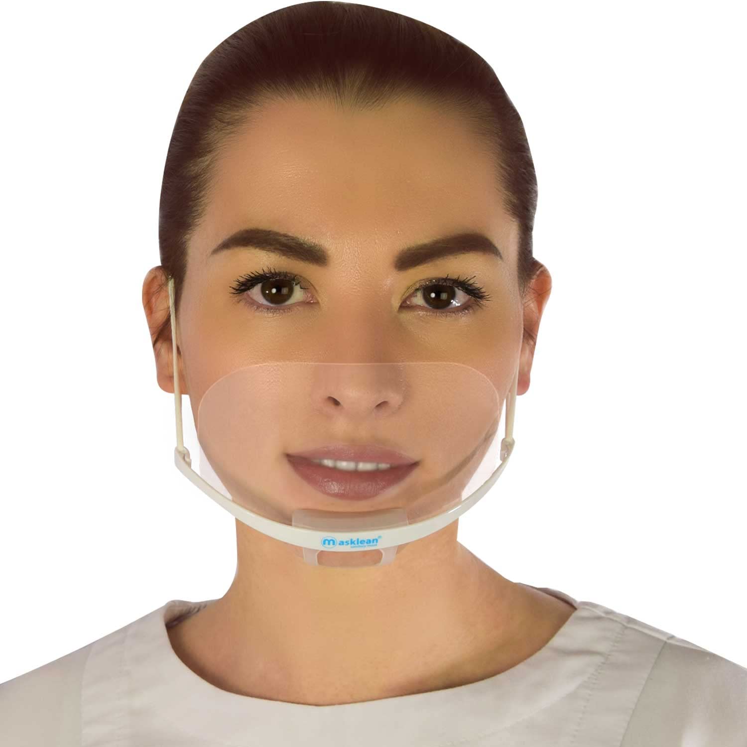 Masklean 1 Box(5 Masks w/Pouch) Clear Transparent Sanitary Mask Anti-Fog Face Mouth Shield Spit Guard Reusable Permanent makeup microblading catering