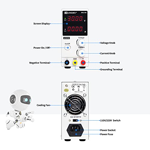 DC Power Supply Variable 30V 10A, 4-Digital LED Display, Precision Adjustable Regulated Switching Power Supply Digital with Alligator Leads US Power CordĀ